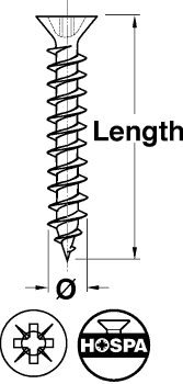 Hospa screws, countersunk, Ø 4.0 mm, galvanized steel – RÄM Interiors